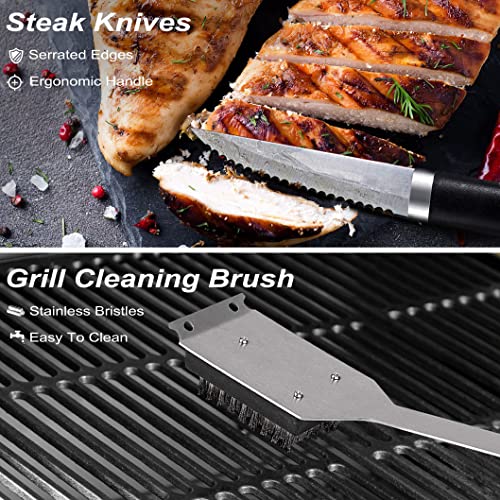 POLIGO 26PCS Grill Accessories for Outdoor Grill Utensils Set Stainless Steel BBQ Tools Grilling Tools Set for Father's Day Birthday Presents, Barbecue Accessories Kit Ideal Grilling Gifts for Men Dad