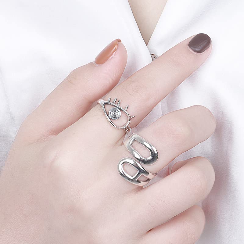 BOKIIWA Evil Eye Ring-925 Silver Open Cuff Adjustable Evil Eye Statement Love Lucky Protection Rings for Women Jewelry (Evil Eye Ring)