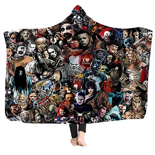 DOCHI QUEEN Hooded Blanket Adult Horror Movie Character Hooded Blankets Fleece Wearable Throw Blanket for Adults Kids Cuddle Throw Warm Cozy Blanket Microfiber Bedding 59"*78" (Type D)