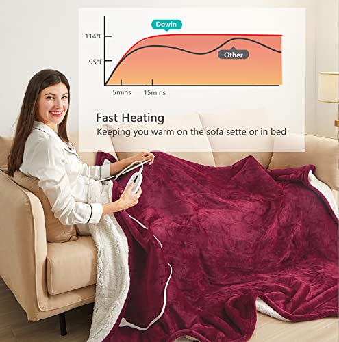 Electric Heated Blanket,4 Heating Levels & 10 Hours Shut-Auto Off Soft Flannel Heating Blanket Throw Twin Size 62" x84“ Warming Blanket ETL Certification for Home Couch Bed Sofa Use