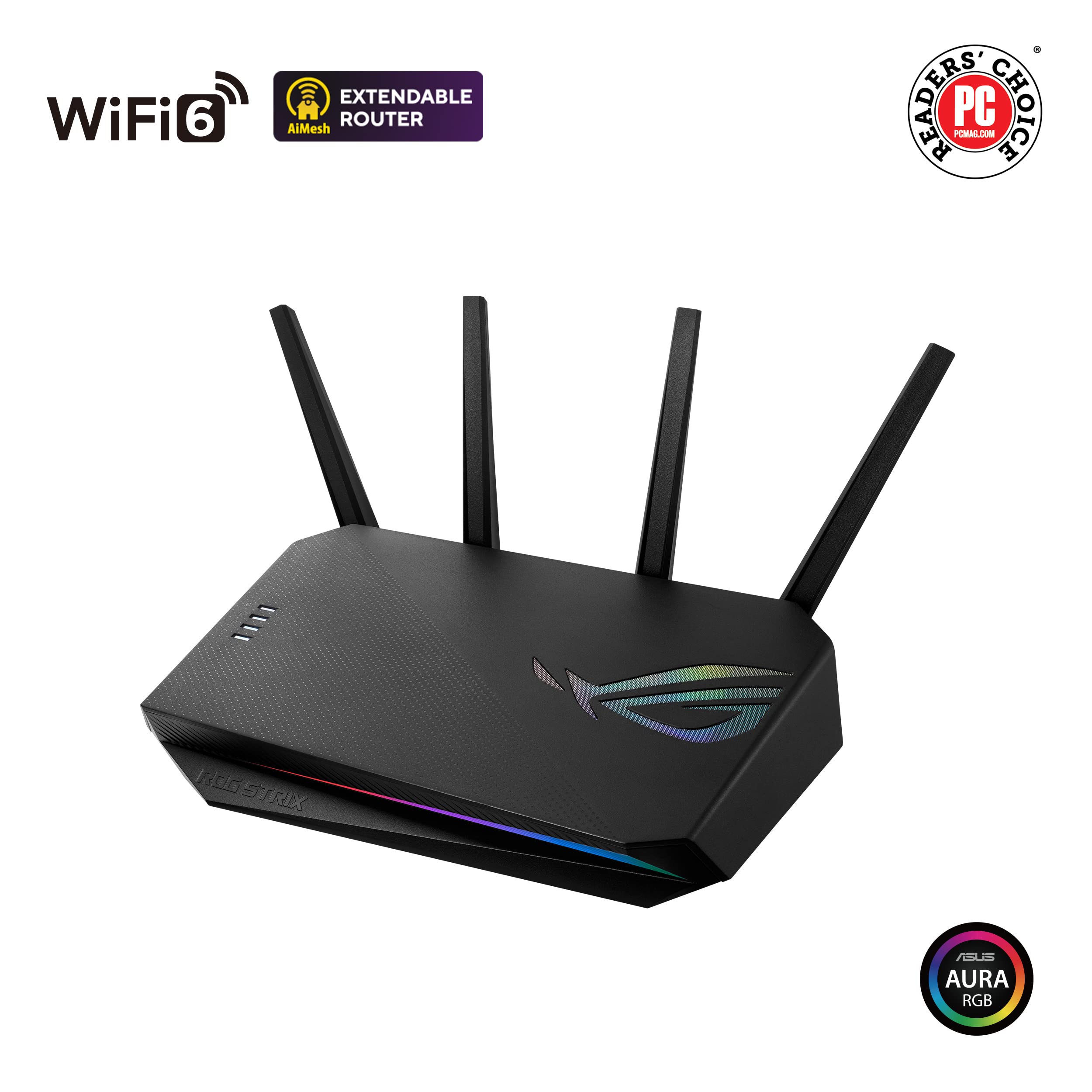 ASUS ROG Strix GS-AX5400 WiFi 6 Extendable Gaming Router, Gaming Port, Mobile Game Mode, Port Forwarding, VPN Fusion, Aura RGB, Subscription-free Network Security, Instant Guard, AiMesh Compatible