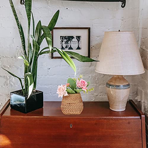 Operitacx Woven Pen Container Rattan Pencil Holder Wicker Pen Cup Rattan Vase Makeup Brushes Holder Desktop Sundries Organizer Container Box for Office Home Utensil Cutlery