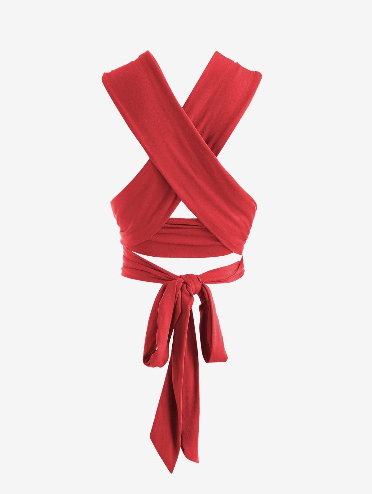ZAFUL Sexy Halter Crop Top - Ribbed, Ruched Lace-up, V-Neck, Criss Cross Back Tank