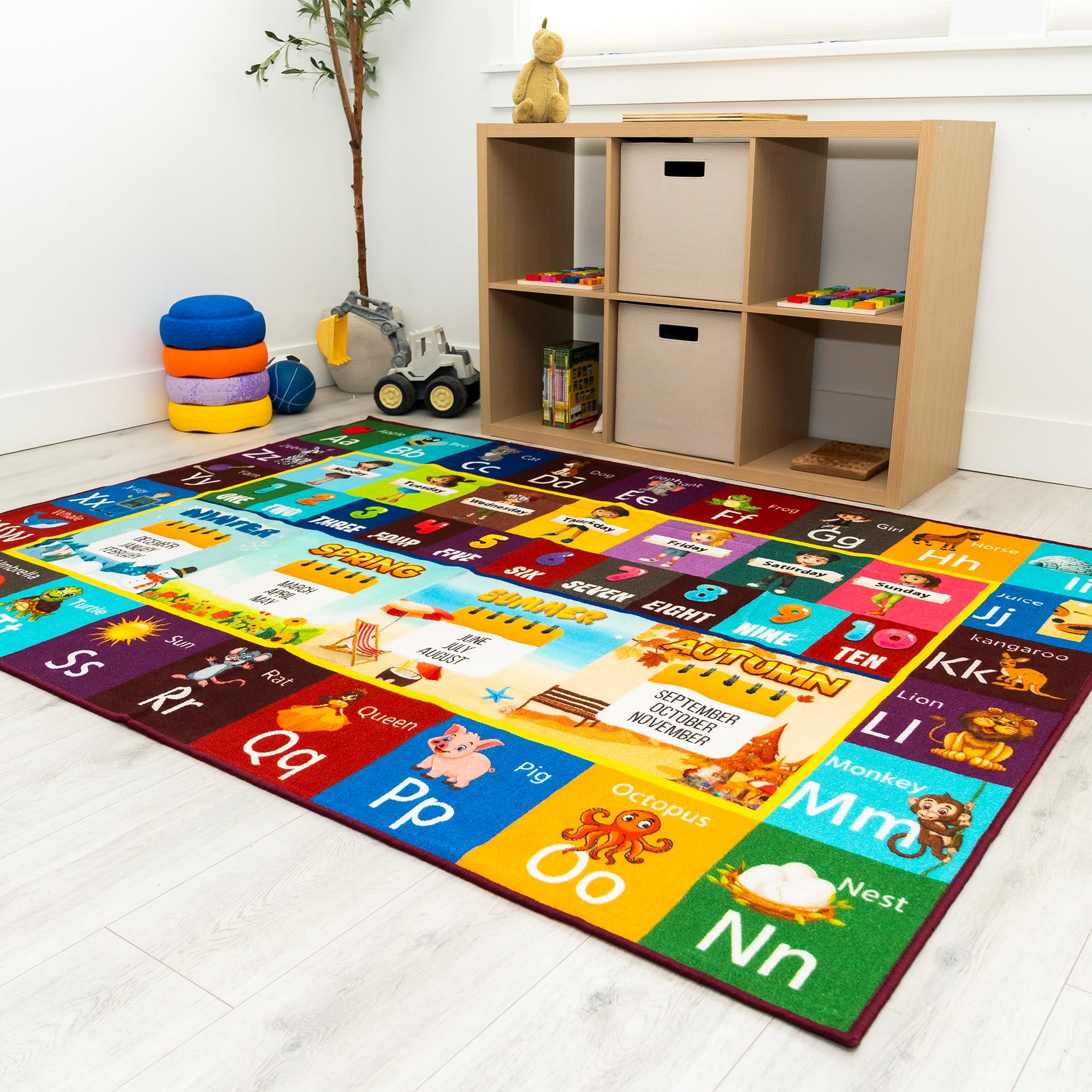 MOMOTOYS Alphabet Rug, 78" x 60" Educational & Imaginative Play Mat for Toddlers 2-4 Years, Soft Non-Slip Nursery Rugs & Playroom Floor Mat, Perfect for Classroom Decor