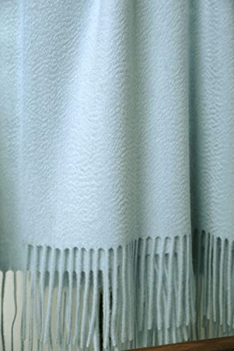 EP Mode 100% Pure Cashmere Throw Blanket for Sofa, Classic Design with Gift Box (Baby Blue)