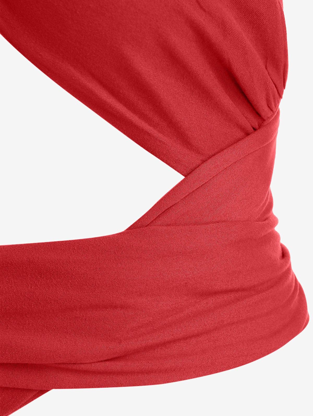 ZAFUL Sexy Halter Crop Top - Ribbed, Ruched Lace-up, V-Neck, Criss Cross Back Tank