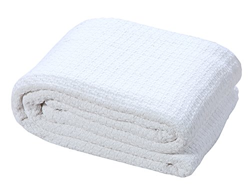 HILLFAIR 100% Soft Premium Combed Cotton Thermal Blanket– Queen Blankets– Soft Cozy Warm Cotton Blanket– Bed Throw Blanket– Queen Bed Blankets– All Season Cotton Blanket– White Queen Cotton Blankets