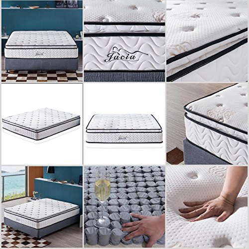 Jacia House Short Queen Mattress 11.4 Inches Pillow Top Pocket Spring Hybrid Mattress, Memory Foam Innerspring Firm Mattress -Bed in a Bag