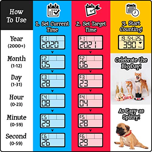 VERISS Digital 9999 Days Countdown Clock Timer with Backlight - Count Down Your Retirement, Wedding, Christmas, Vacation and All Calendar Event Dates in Your Life - Dog Collection (Black - 8 Frames)