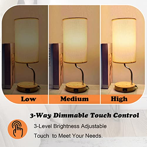 Unfusne Bedside Lamp with Wireless Charger,Nightstand Lamp with USB Port,Dimmable Modern Table Lamp,Touch Lamps for Bedrooms Living Rooms Beside Table,5W Bulb Included