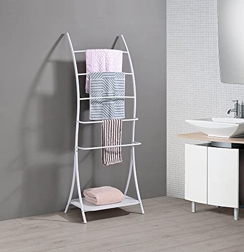 Pilaster Design Contemporary Twilio Freestanding 5 Tier Bathroom Towel Rack with Storage Shelf, White Metal