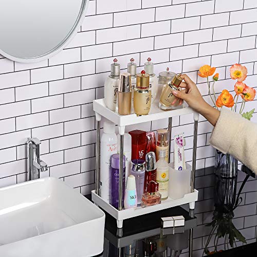 Bathroom Organizer Countertop,2-Tier Vanity Tray Corner Shelf for Makeup Cosmetic Perfume Skincare Bathroom,Multi-Functional Acrylic Organizer in Vanity Dresser