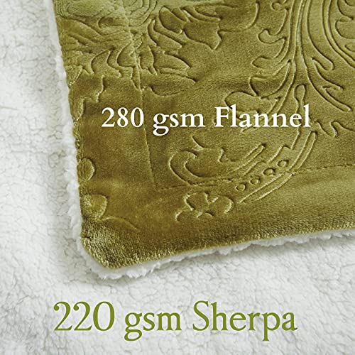 Tache Green Sherpa Throw Blanket - Earth Day - Embossed Plush Cozy Comfy Cuddly Fluffy Light Olive Lime Green Luxury Durable Super Soft Warm Decorative Flannel for Couch and Sofa - 50X60 Inch