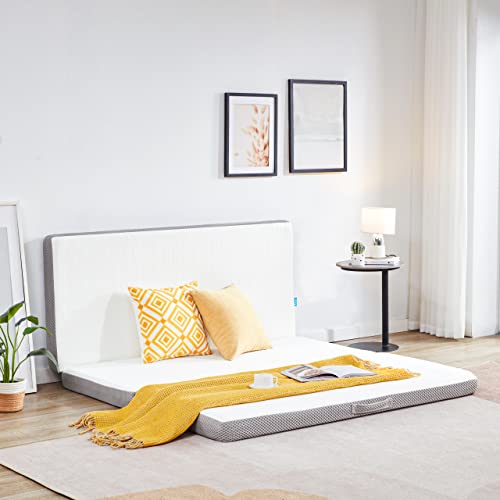 Kingfun Memory Foam Folding Mattress, 4 Inch Gel-Infused Foldable Floor Mattress, Breathable Tri-fold Mattress Topper with Bamboo Cover, Soft Folding Foldable Portable Floor Guest Bed (Single)