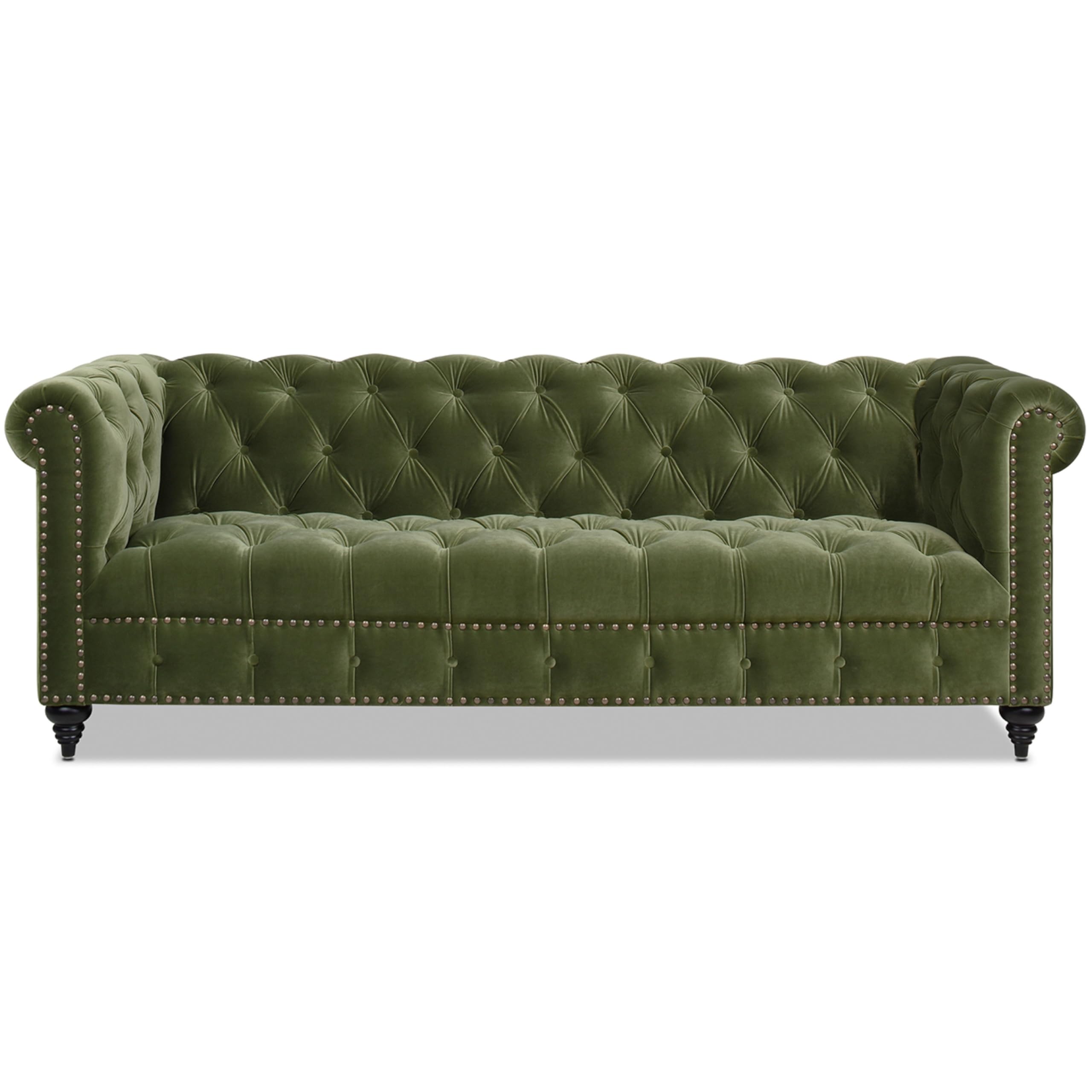 Jennifer Taylor Home Alto 88" Tufted Chesterfield Sofa, Olive Green Performance Velvet