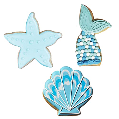 Mermaid Ocean Cookie Cutters 3-Pc Set Made in USA by Ann Clark, Mermaid Tail, Starfish, Seashell