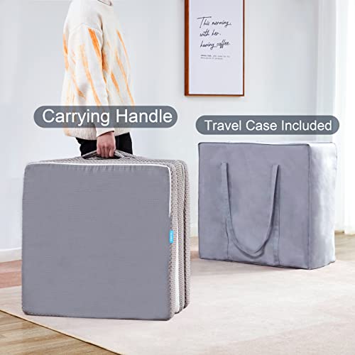Kingfun Memory Foam Folding Mattress, 4 Inch Gel-Infused Foldable Floor Mattress, Breathable Tri-fold Mattress Topper with Bamboo Cover, Soft Folding Foldable Portable Floor Guest Bed (Single)