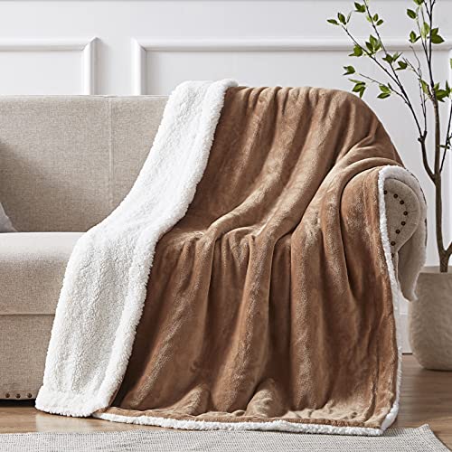SEMECH Sherpa Throw Blanket Throw Size, Sherpa Fleece Throw Blanket Lightweight, Reversible Sherpa Blanket Machine Washable, 50" x 60", Tannin