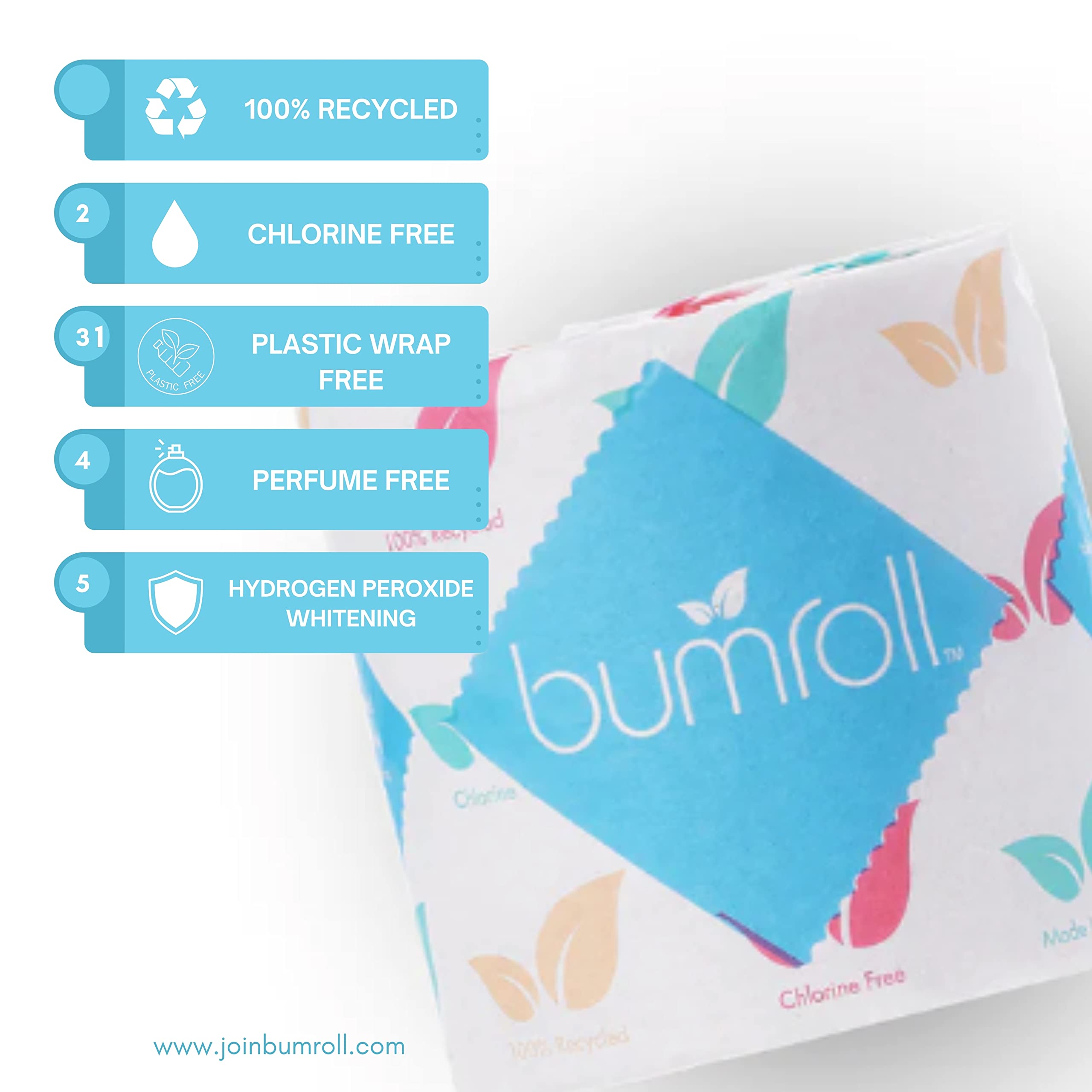 Bumroll Made in USA, 24 Premium Earth Friendly Recycled Toilet Paper Rolls - Soft, Absorbent & Eco-Friendly Bathrooms Tissue Rolls for Home & Office - Septic Safe & RV-Friendly - Bulk Toilet Paper