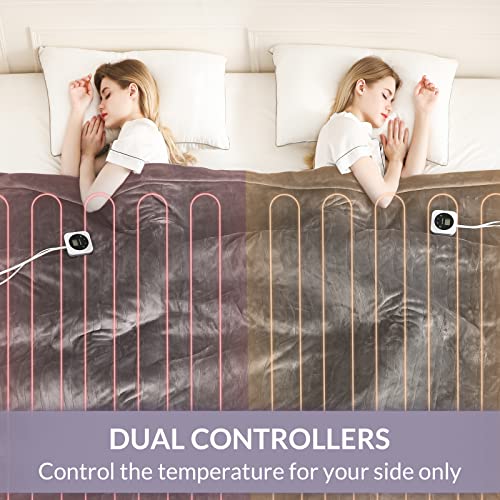 HOMLYNS Electric Blanket Queen Size Dual Control, Heated Blanket with 1-12H Timer Auto-Off & 10 Heating Levels, Fast Heating Blanket Machine Washable, Home Office Use ETL Certified, Grey (84x90)
