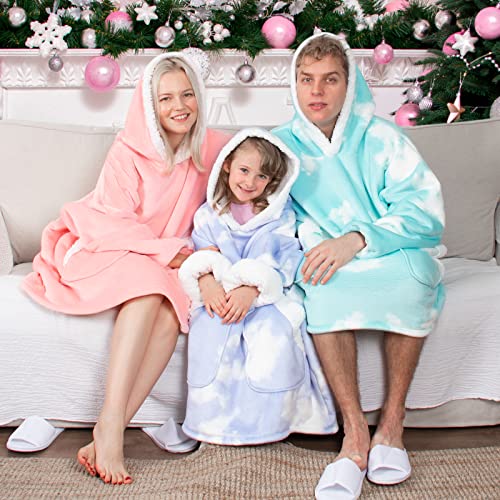 Comore Blanket Hoodie-Oversized Wearable Blanket Sweatshirt Cozy Warm Soft Sherpa with Giant Patch Pockets for Women Kids Men Adults Pink