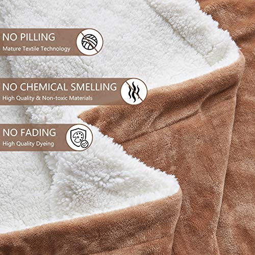 SEMECH Sherpa Throw Blanket Throw Size, Sherpa Fleece Throw Blanket Lightweight, Reversible Sherpa Blanket Machine Washable, 50" x 60", Tannin