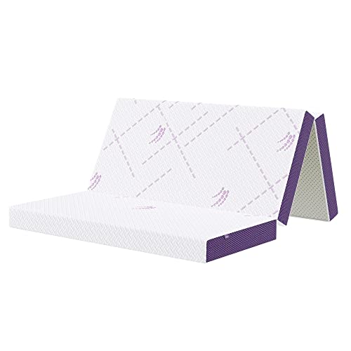 TeQsli Folding Mattress Full Size, 4-Inch Foldable Mattress, Tri-Fold Gel Memory Foam Mattress with Washable Cover, Portable Mattress for Traveling, Camping, Guest Bed