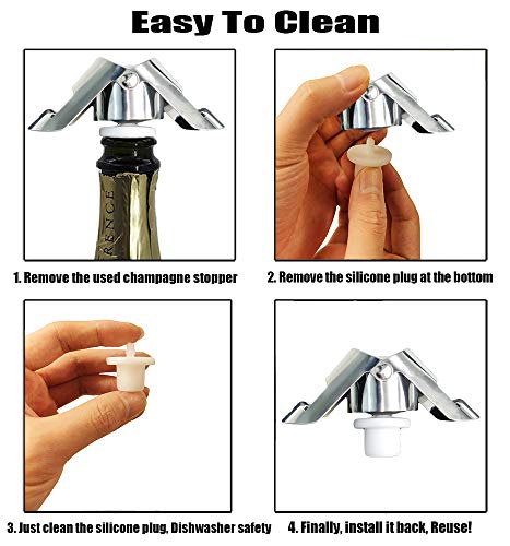 Champagne Sealer Stopper, BGMAX 3 Pack Stainless Steel Sparkling Wine Bottle Plug Sealer Set with a Longer Sealing Plug, Gifts Accessories for Champagne