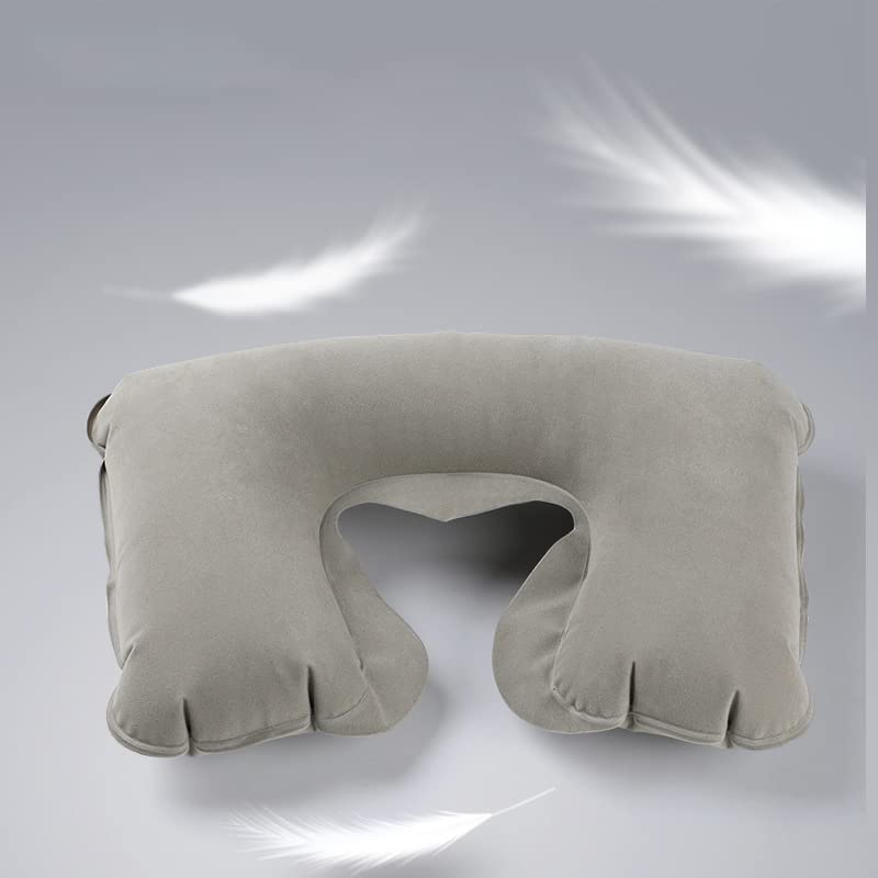 LOUIS FELT 2 Pack Grey Inflatable Travel Neck Cushion Pillow Supports Head & Neck, Flocked Fabric Air Pillow,Compact Travel Pillows for Airplanes Travel Light Inflatable Neck Pillow for Traveling