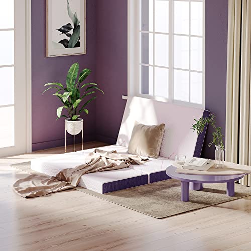 TeQsli Folding Mattress Full Size, 4-Inch Foldable Mattress, Tri-Fold Gel Memory Foam Mattress with Washable Cover, Portable Mattress for Traveling, Camping, Guest Bed