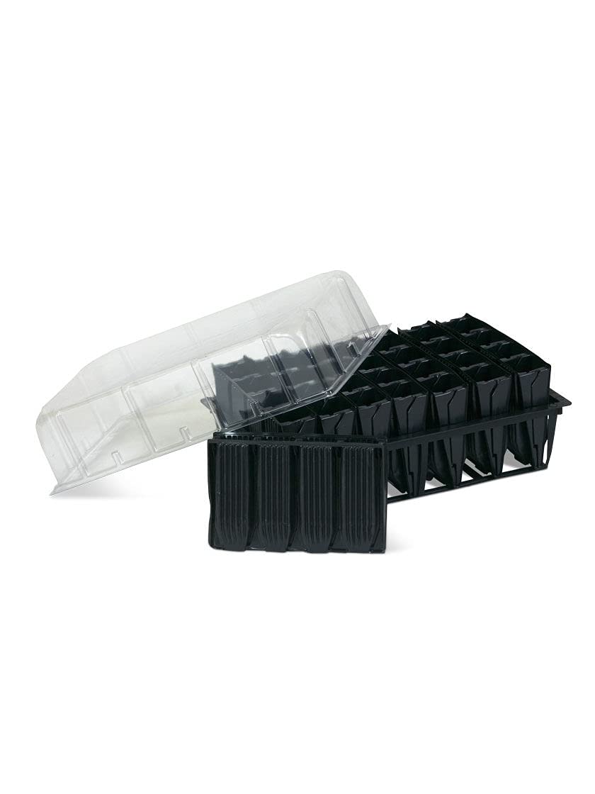 Deep Rootrainer Seed Starter, Plastic 11-1/2" L x 9" W x 3-1/2" H Overall, 32 Cells 1-1/2" Square x 5" H Each, Holding Tray and Dome Included, Promotes Downward Root Growth, Reusable