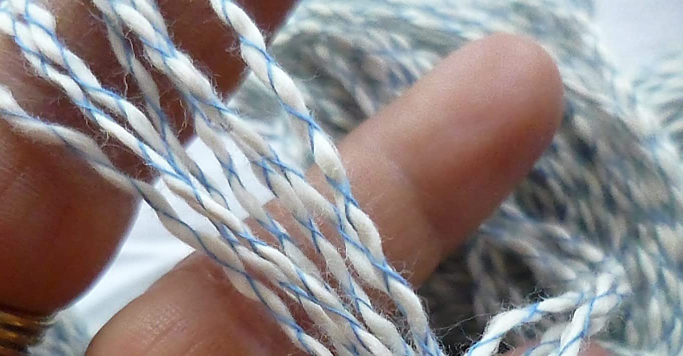 Cream White Softball Cotton with Blue Net Wrap Fancy Ply Knitting Crochet Yarn