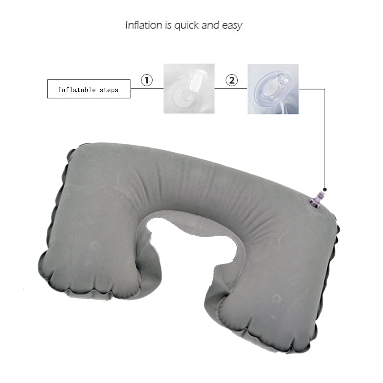 LOUIS FELT 2 Pack Grey Inflatable Travel Neck Cushion Pillow Supports Head & Neck, Flocked Fabric Air Pillow,Compact Travel Pillows for Airplanes Travel Light Inflatable Neck Pillow for Traveling