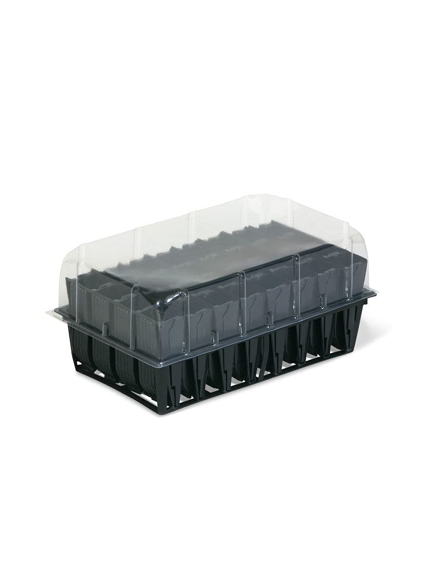 Deep Rootrainer Seed Starter, Plastic 11-1/2" L x 9" W x 3-1/2" H Overall, 32 Cells 1-1/2" Square x 5" H Each, Holding Tray and Dome Included, Promotes Downward Root Growth, Reusable