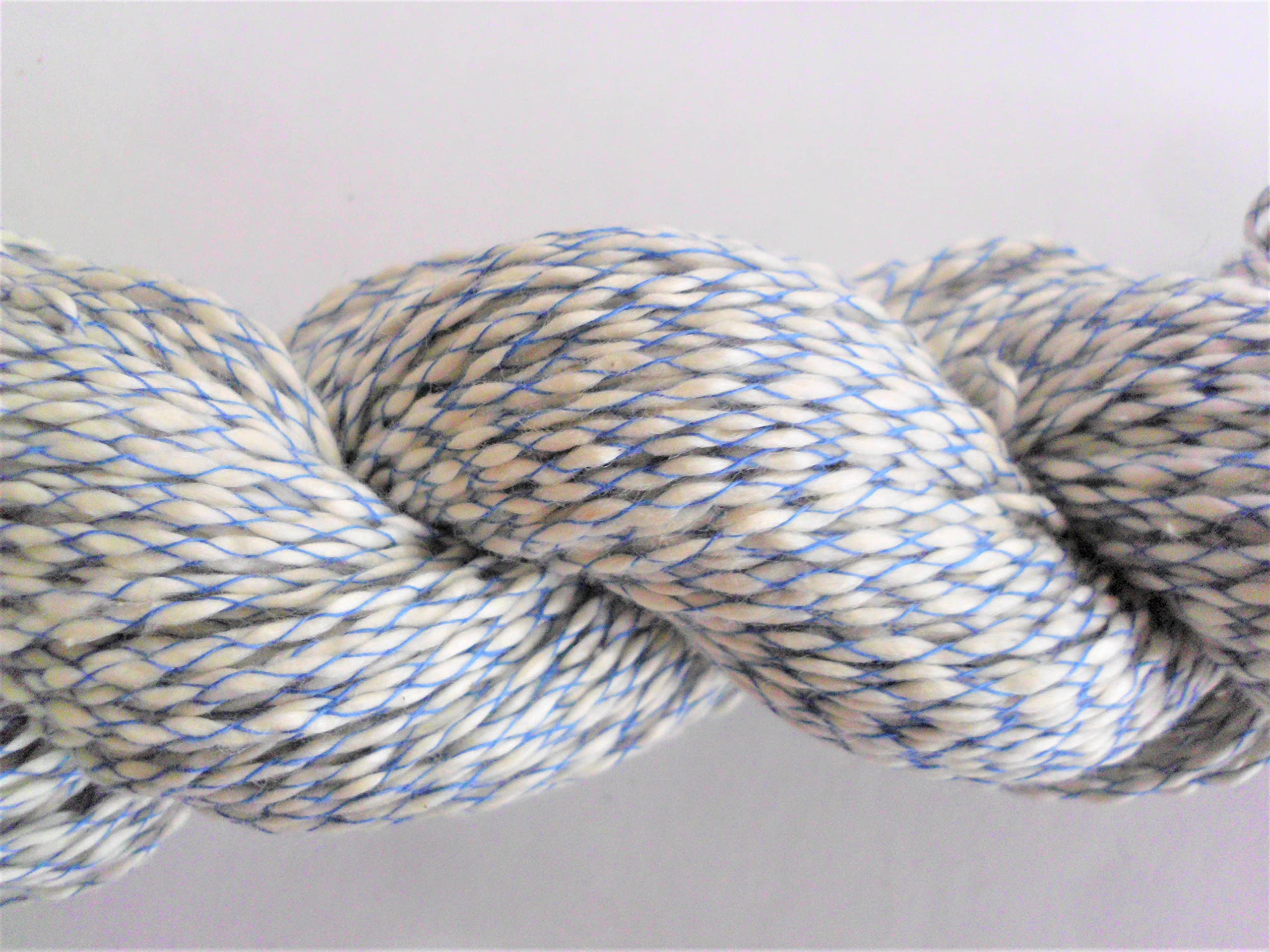 Cream White Softball Cotton with Blue Net Wrap Fancy Ply Knitting Crochet Yarn