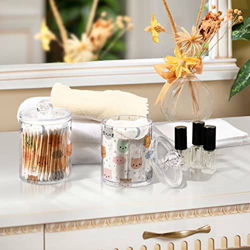xigua 2 Pack Cute Little Cats Apothecary Jars with Lid, Qtip Holder Storage Containers for Cotton Ball, Swabs, Pads, Clear Plastic Canisters for Bathroom Vanity Organization (10 Oz)