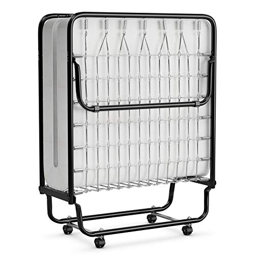 KOMFOTT Rollaway Folding Bed with 4" Mattress, Foldable Rollaway Bed with Memory Foam Mattress for Adults, Portable Fold Up Guest Bed with Sturdy Steel Frame on Wheels for Home & Office, Made in Italy