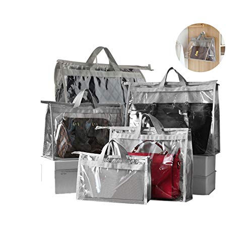 Gcroet 5PCS Handbag Storage,2020 Upgrade Dust Bags For Handbags,Handbag Organizer,Purse Storage Bag,Transparent Handbag Organizer Anti-Dust Bag Storage for Hanging Closet with Zipper and Handle(Grey)