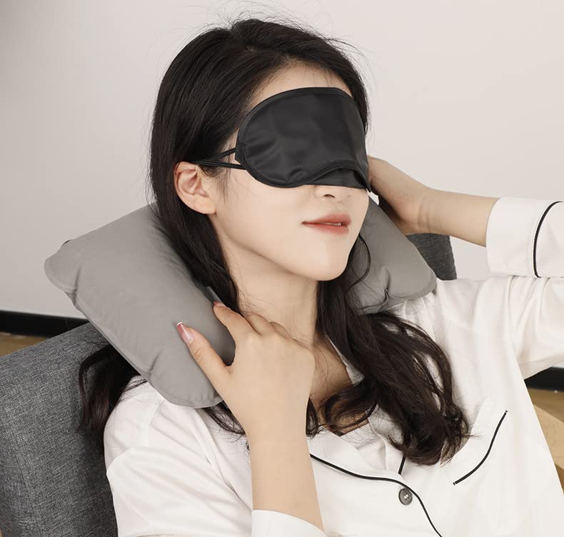 LOUIS FELT 2 Pack Grey Inflatable Travel Neck Cushion Pillow Supports Head & Neck, Flocked Fabric Air Pillow,Compact Travel Pillows for Airplanes Travel Light Inflatable Neck Pillow for Traveling