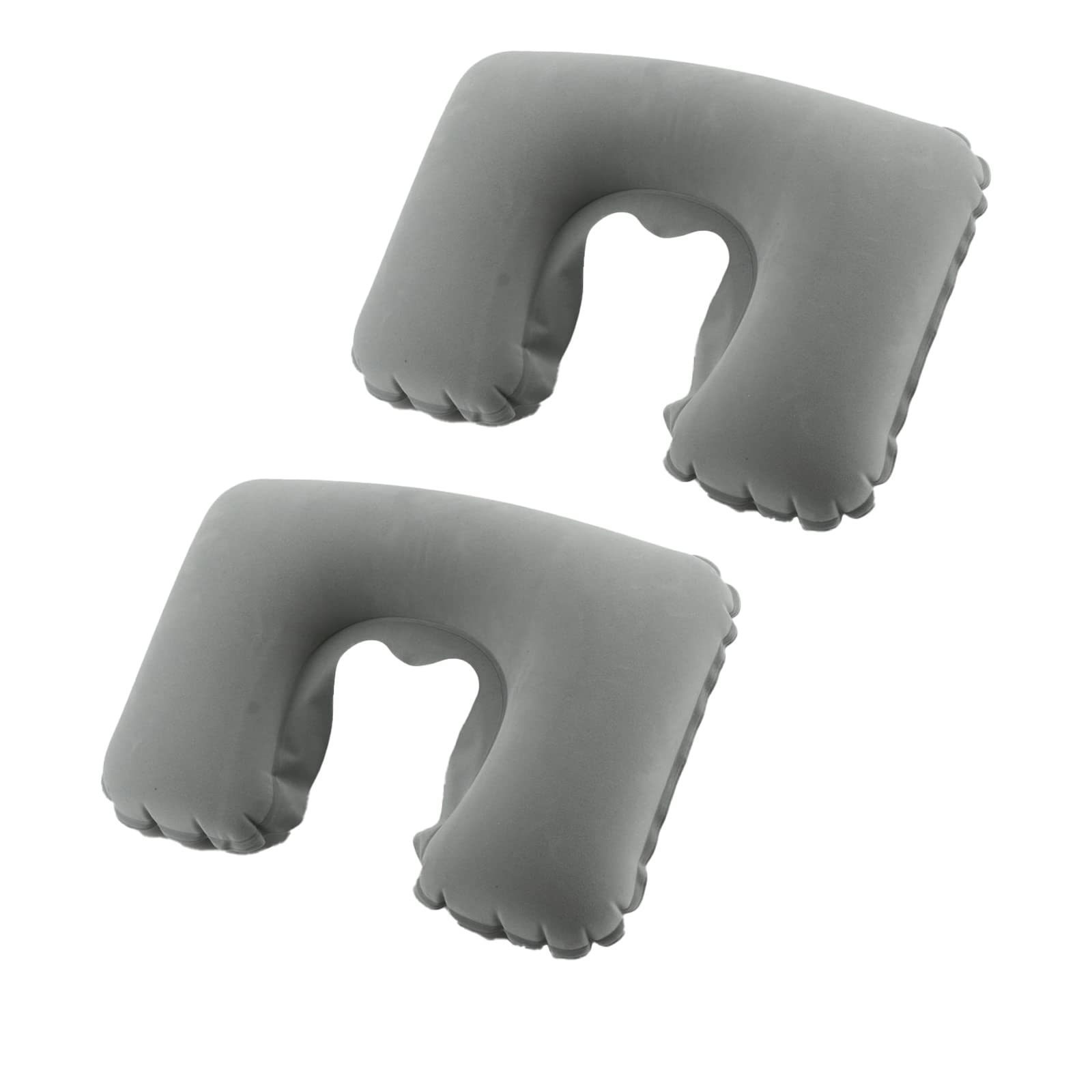 LOUIS FELT 2 Pack Grey Inflatable Travel Neck Cushion Pillow Supports Head & Neck, Flocked Fabric Air Pillow,Compact Travel Pillows for Airplanes Travel Light Inflatable Neck Pillow for Traveling