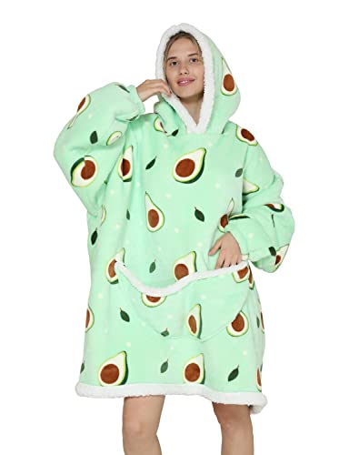 Fyuasto Wearable Blanket Hoodie Super Warm Cozy Soft Printed Sherpa Oversized Sweatshirt Blanket with Pockets One Size Fits All Adult, Avocado Pattern