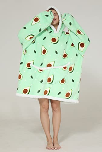 Fyuasto Wearable Blanket Hoodie Super Warm Cozy Soft Printed Sherpa Oversized Sweatshirt Blanket with Pockets One Size Fits All Adult, Avocado Pattern