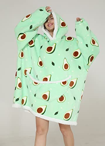 Fyuasto Wearable Blanket Hoodie Super Warm Cozy Soft Printed Sherpa Oversized Sweatshirt Blanket with Pockets One Size Fits All Adult, Avocado Pattern