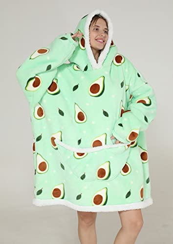 Fyuasto Wearable Blanket Hoodie Super Warm Cozy Soft Printed Sherpa Oversized Sweatshirt Blanket with Pockets One Size Fits All Adult, Avocado Pattern