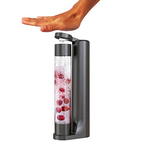 FIZZpod Soda Maker With TWO CO2 Cylinder- Fizzy Drink Machine with 3 PET Bottles, 3 Caps, 1 Carbonator Cap and Manual - Make Homemade Sparkle Water, Juice, Coffee, Tea and Cocktail Drinks with Fruit (Black + 2 CO2 + Stur Drink Mix)
