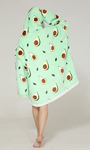 Fyuasto Wearable Blanket Hoodie Super Warm Cozy Soft Printed Sherpa Oversized Sweatshirt Blanket with Pockets One Size Fits All Adult, Avocado Pattern