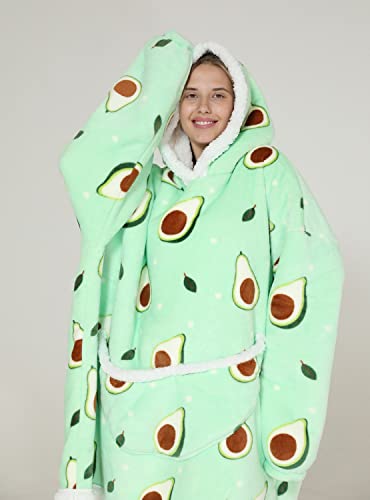 Fyuasto Wearable Blanket Hoodie Super Warm Cozy Soft Printed Sherpa Oversized Sweatshirt Blanket with Pockets One Size Fits All Adult, Avocado Pattern