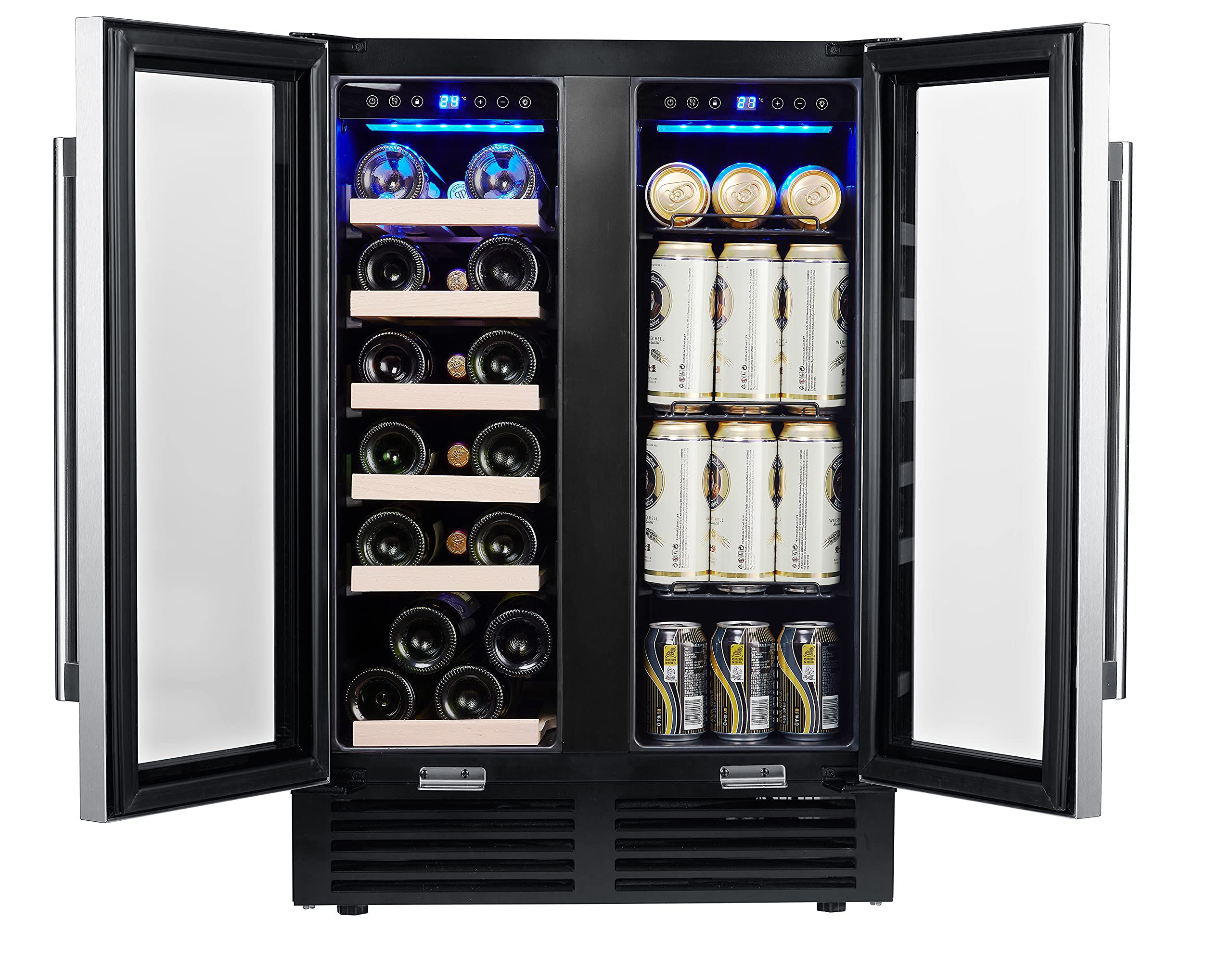 Anwick 24" Wine Cabinet Refrigerator Dual Zone Built-in or Freestanding Refrigerator Home Built-in Wine Cabinet with Stainless Steel Tempered Glass Door and Temperature Memory