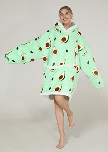Fyuasto Wearable Blanket Hoodie Super Warm Cozy Soft Printed Sherpa Oversized Sweatshirt Blanket with Pockets One Size Fits All Adult, Avocado Pattern