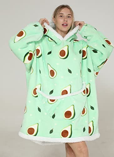 Fyuasto Wearable Blanket Hoodie Super Warm Cozy Soft Printed Sherpa Oversized Sweatshirt Blanket with Pockets One Size Fits All Adult, Avocado Pattern